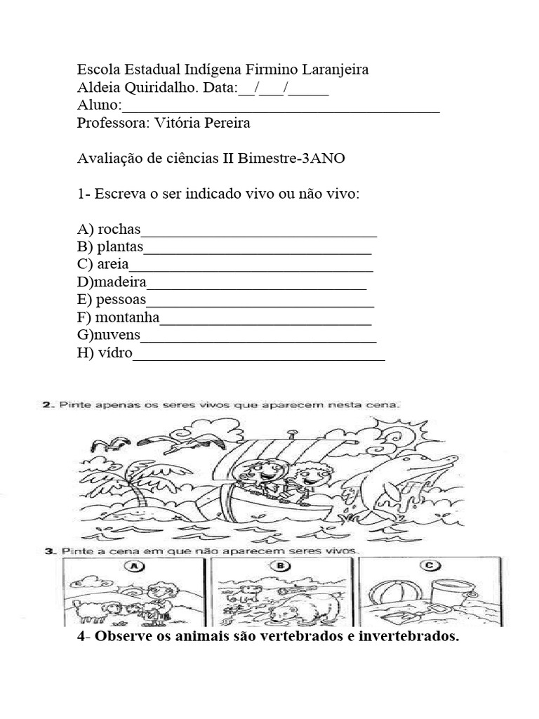 Prova de Ciências 3 Ano | PDF
