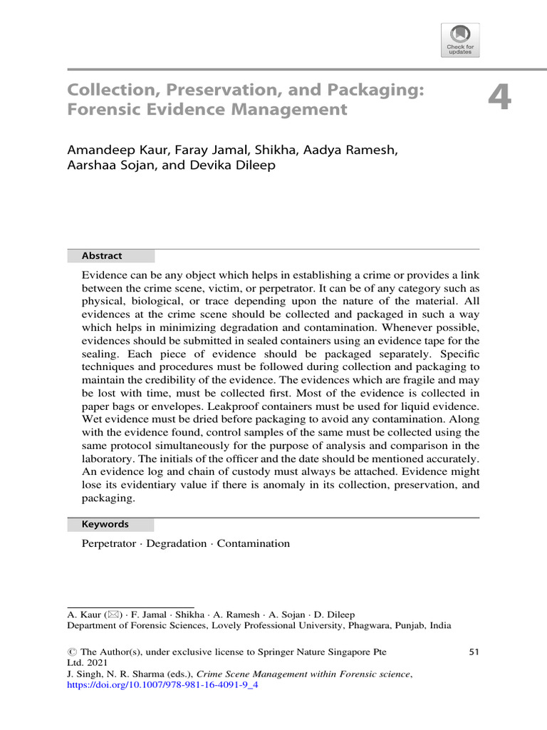 Collection Preservation and Packaging_Forensic Evidence Management | PDF