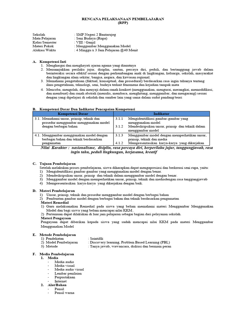 01 RPP 1 Seni Rupa MENGGAMBAR MODEL 8) | PDF