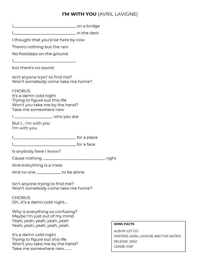 Present Continuous - SONG - I'm With You | PDF | Language Arts & Discipline