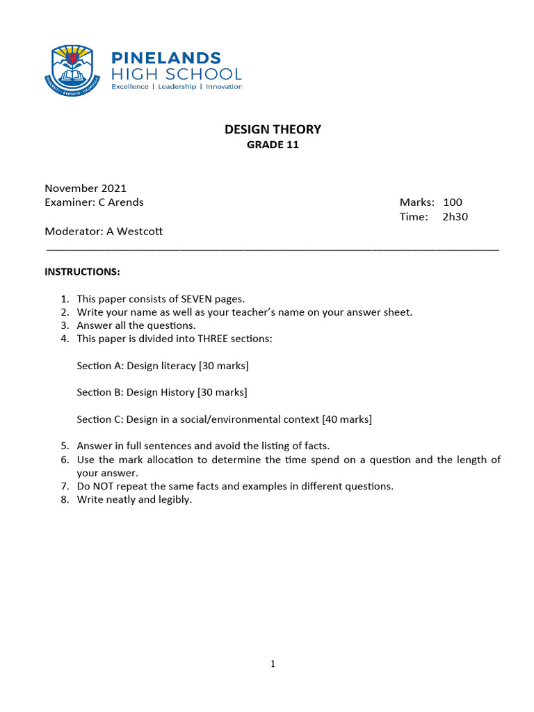 Grade 11 Design Theory Paper NOV 2021 | PDF