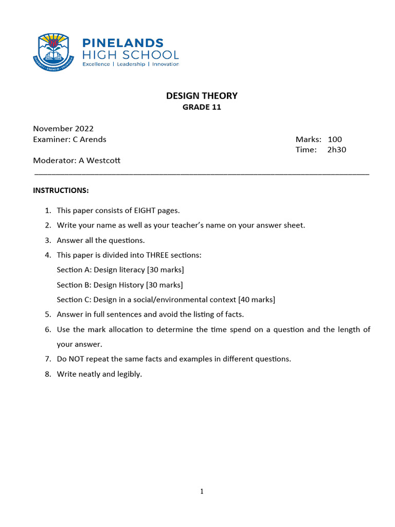 Grade 11 Design Theory Paper NOV 2022 | PDF | Teaching Methods ...