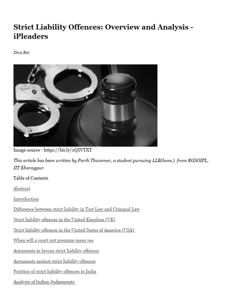 Strict Liability Offences - Overview and Analysis - Ipleaders | PDF