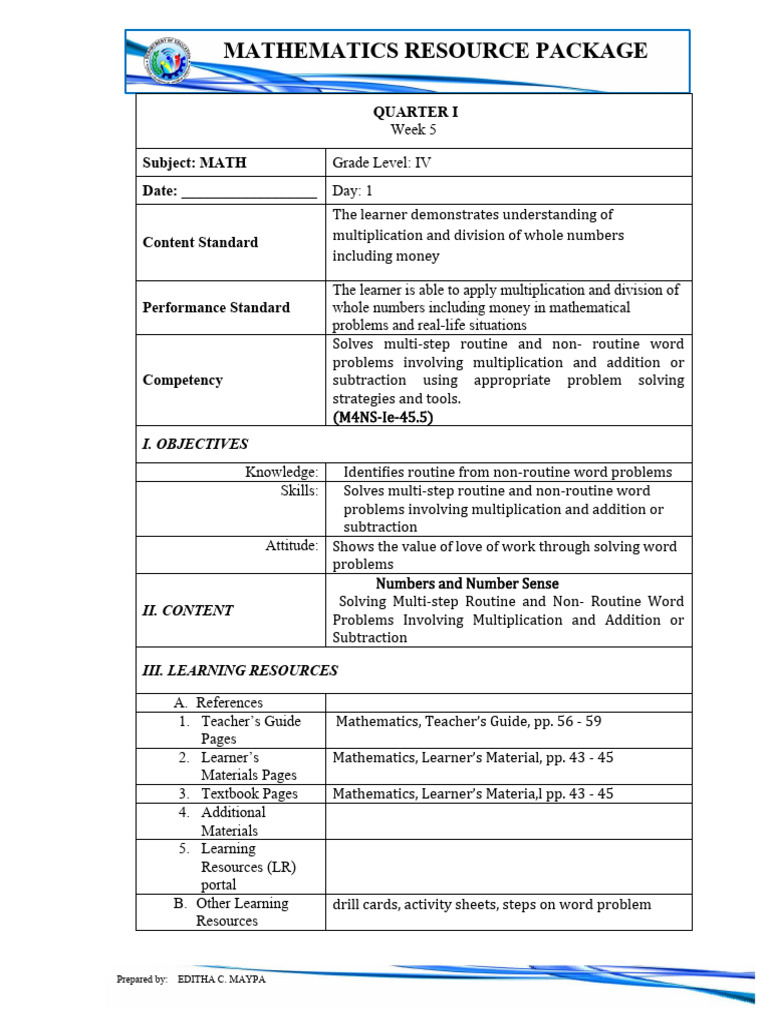 Math4 q1 Week5 Day1 | PDF | Learning | Mathematics