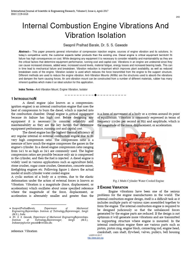 Internal Combustion Engine Vibrations and Vibration Isolation | PDF ...