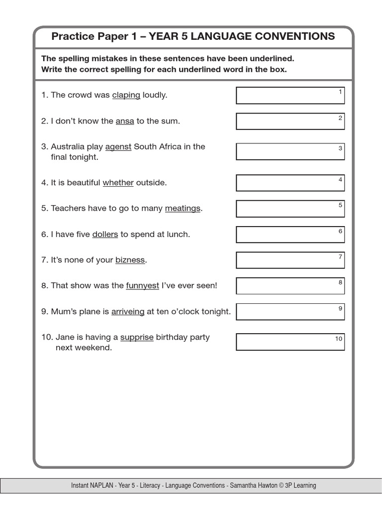 Year 5 Language Conventions Practice | PDF