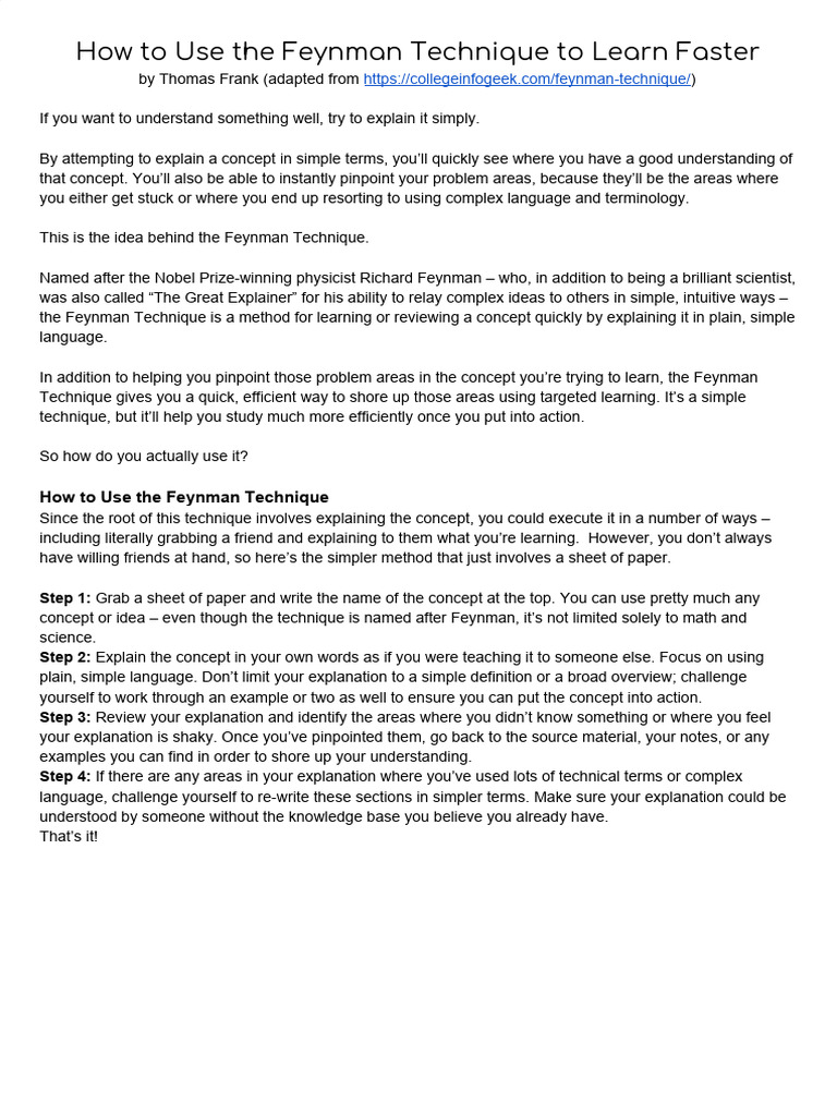 HOW How To Use The Feynman Technique To Learn Faster | PDF