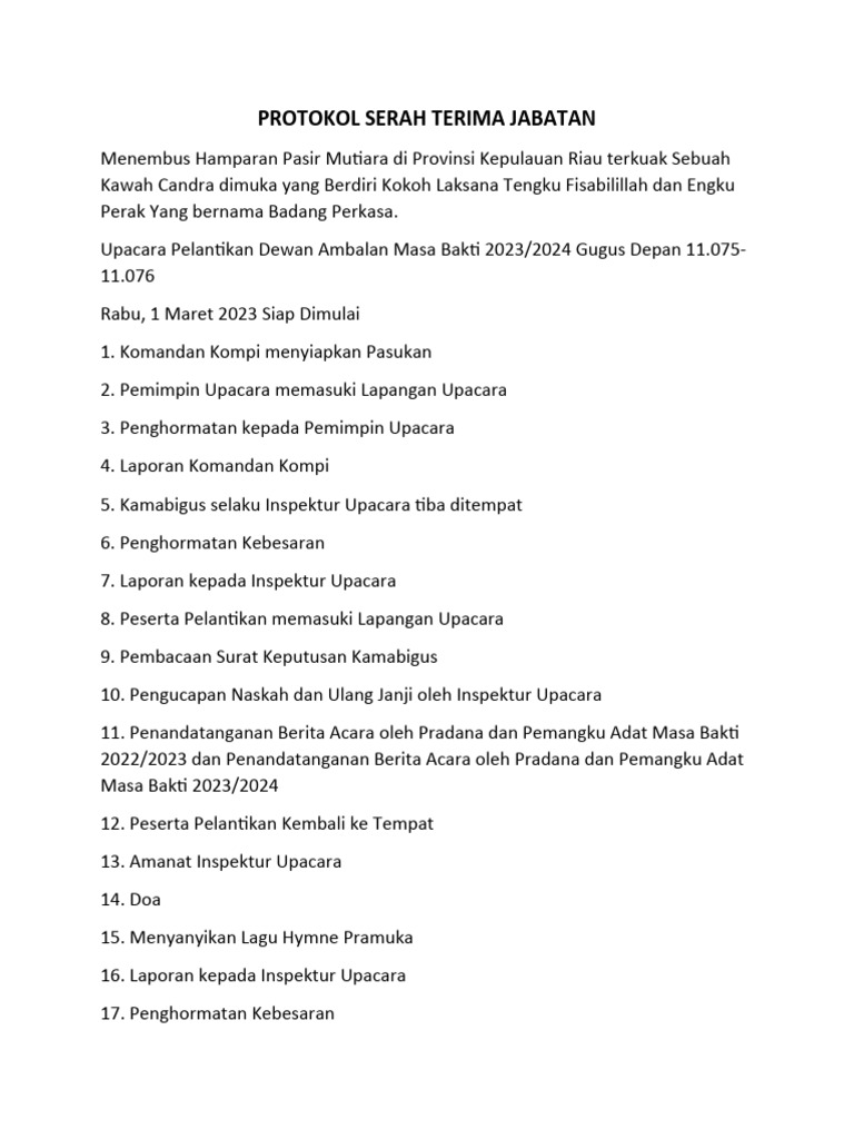 Protokol Serah Terima Jabatan | PDF