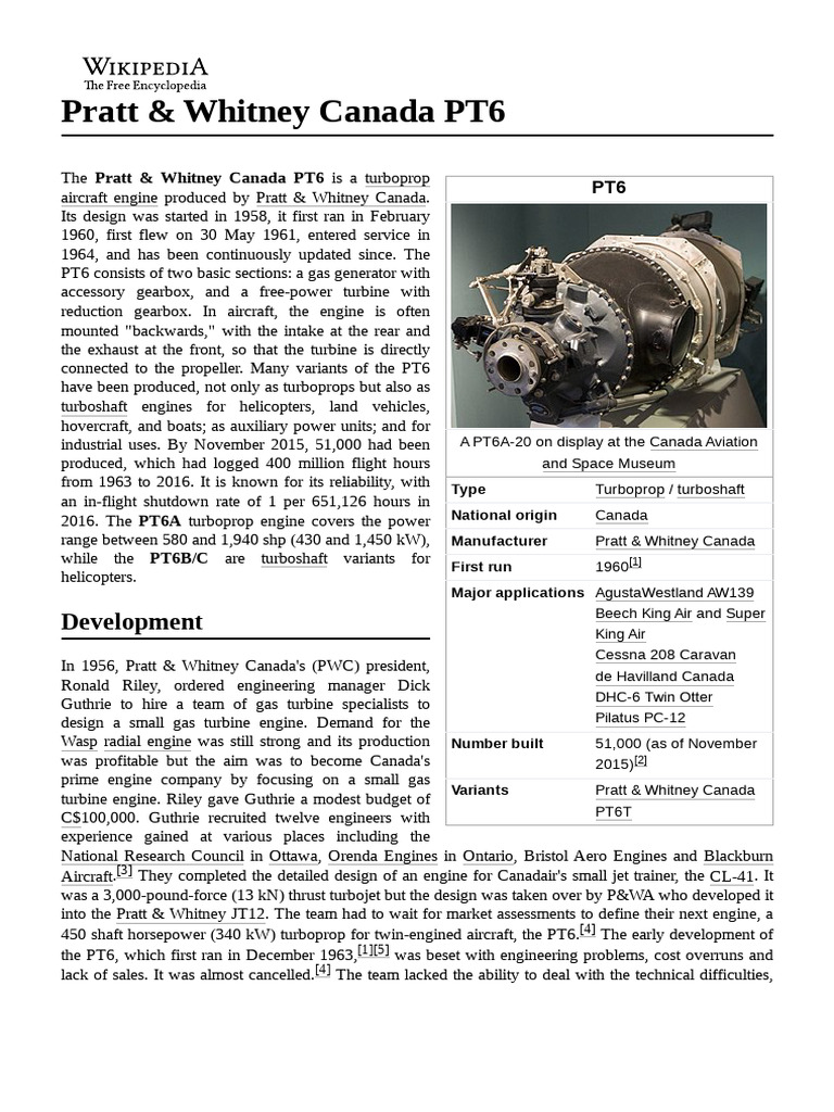 Overview of Pratt & Whitney PT6 Engine | PDF