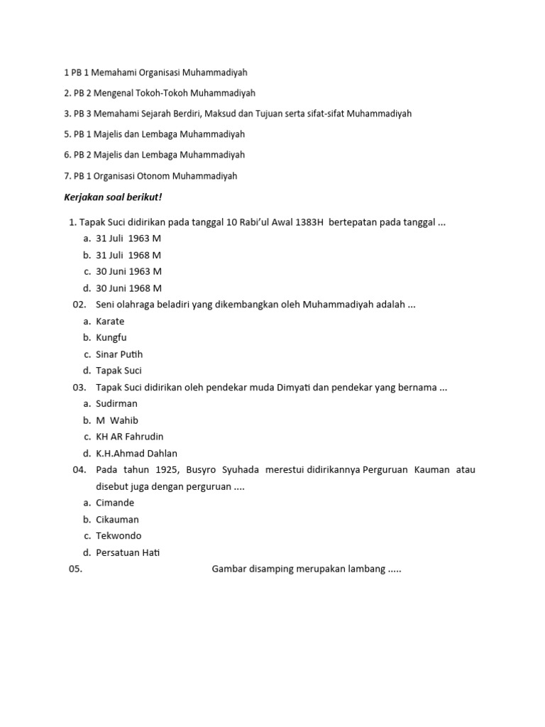 Soal KMD kelas 6 Tapak Suci | PDF