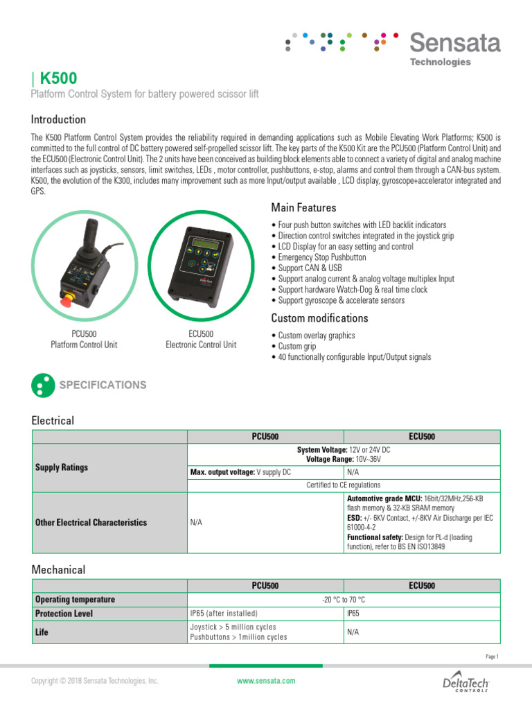 Sensata k500 Platform Control System Datasheet | PDF