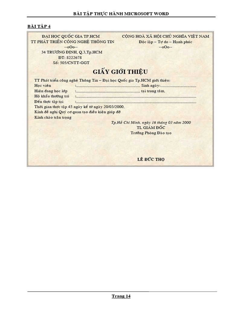 Bai ThucHanh Word BT2 | PDF