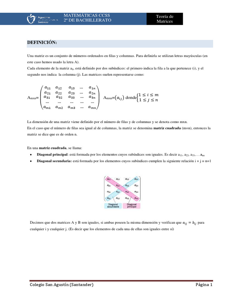 Teoria Matrices 1 | Descargar gratis PDF | Matriz (Matemáticas) | Física Matemática