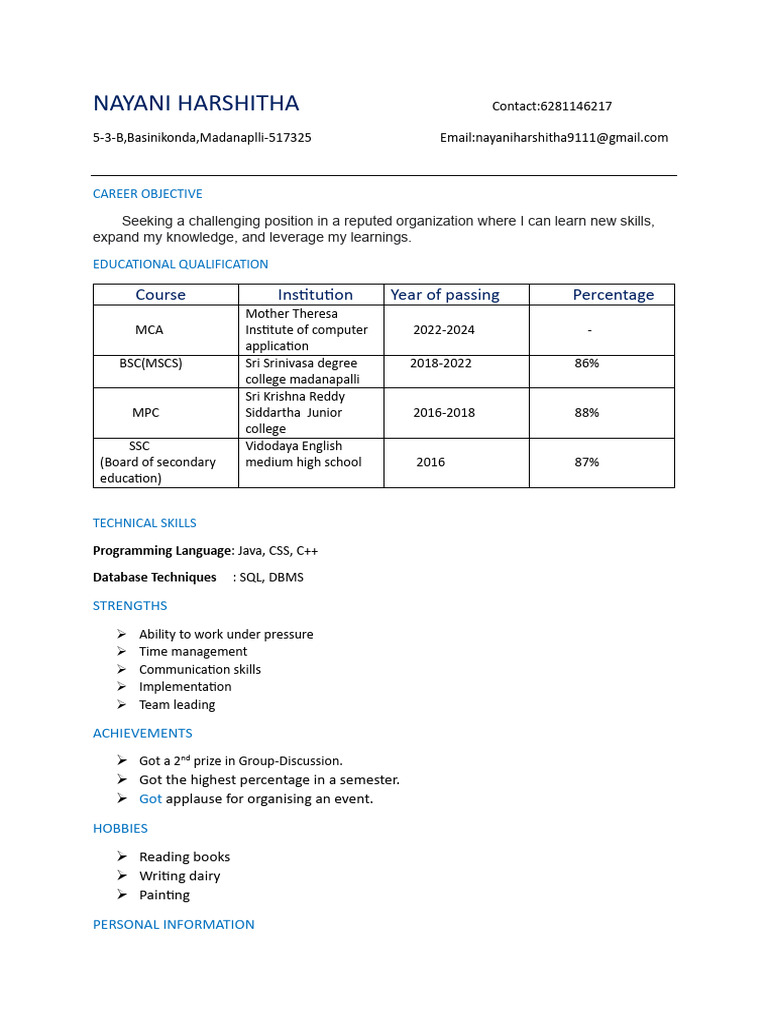 Resum HARSHITHA | PDF