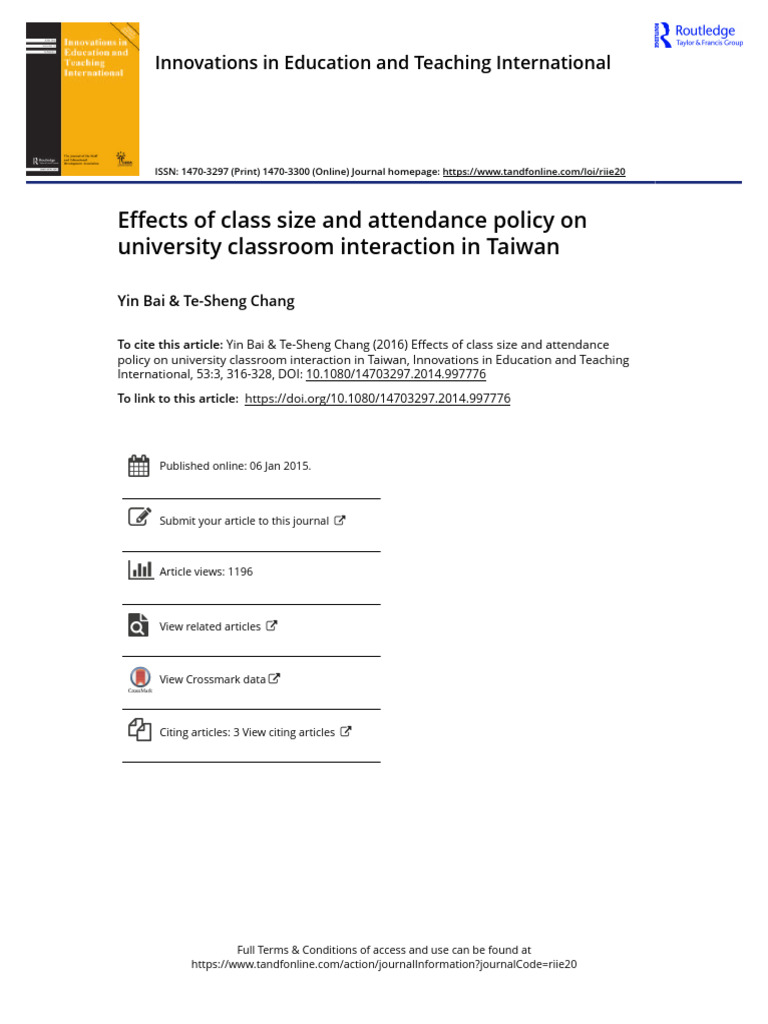 Effects of Class Size and Attendance Policy On University Classroom ...