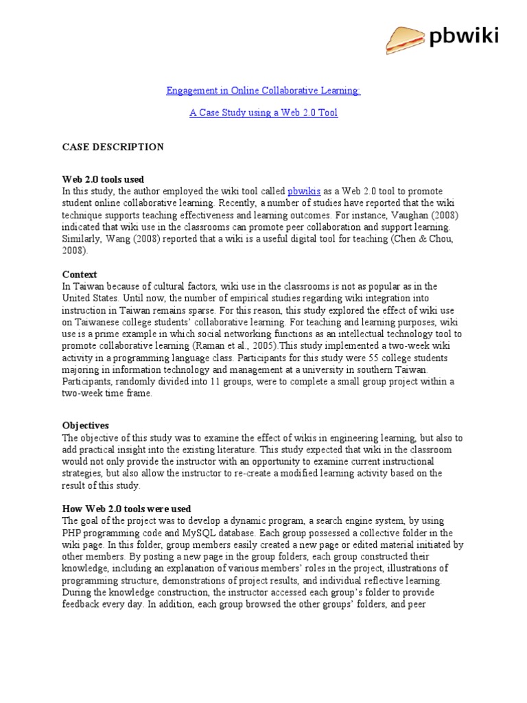 Engagement in Online Collaborative Learning | PDF | Wiki | Collaboration