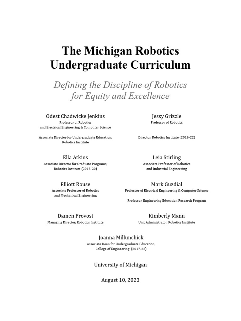 The Michigan Robotics Undergraduate Curriculum Def | PDF