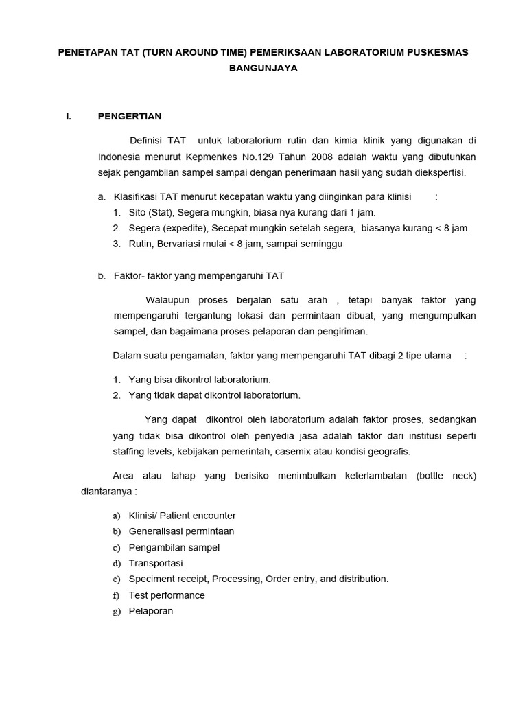 Penetapan TAT Laboratorium Puskesmas | PDF