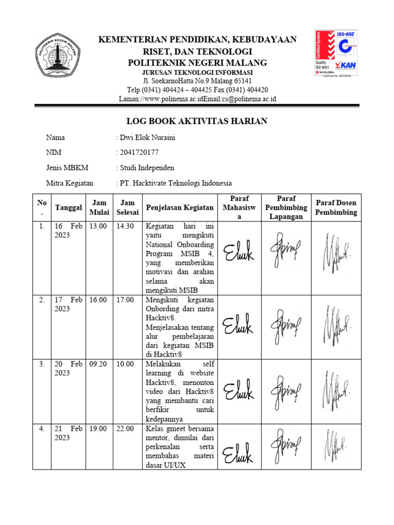 Log Book MBKM-1 | PDF