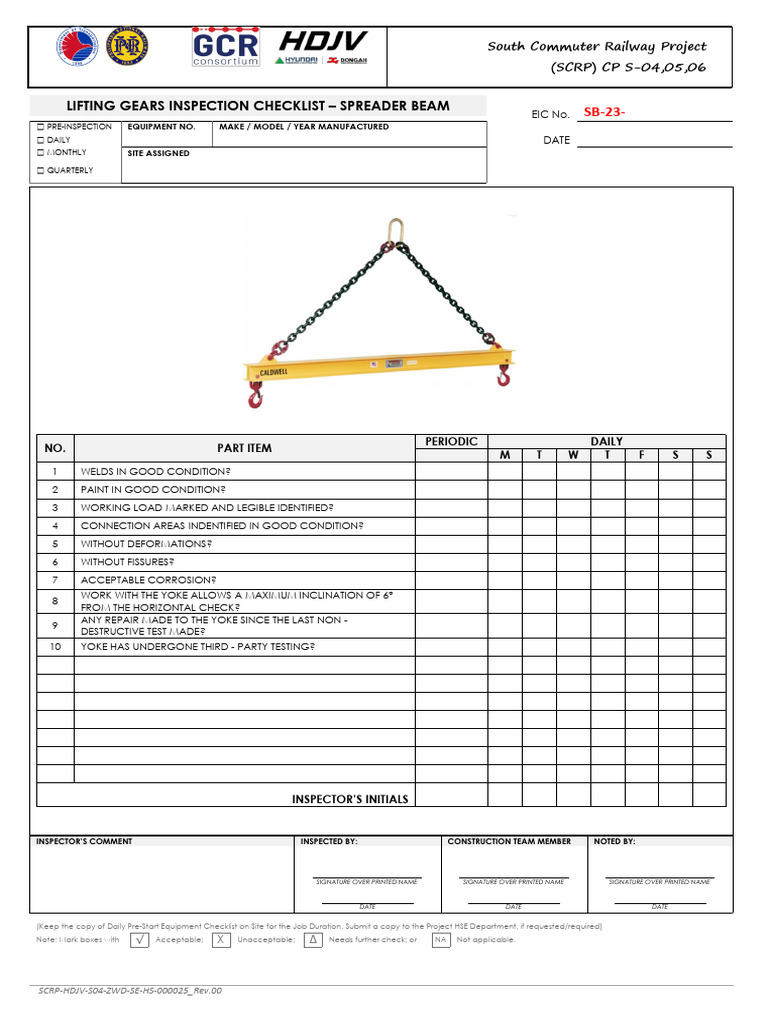 Lifting Gear Inspection Checklist | PDF | Mechanical Engineering ...
