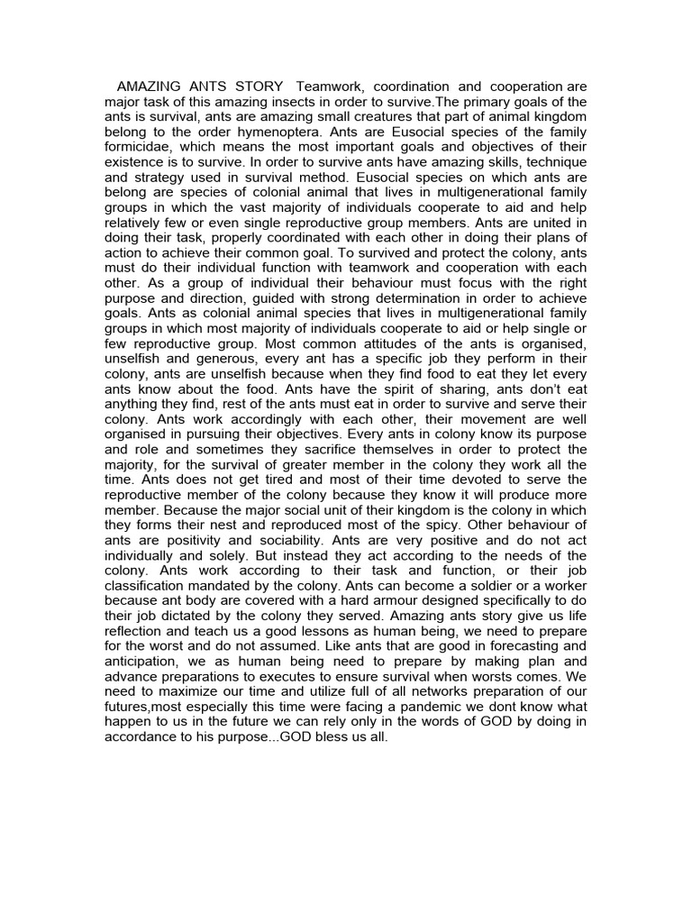 AMAZING ANTS STORY Teamwork | PDF | Ant | Eusociality