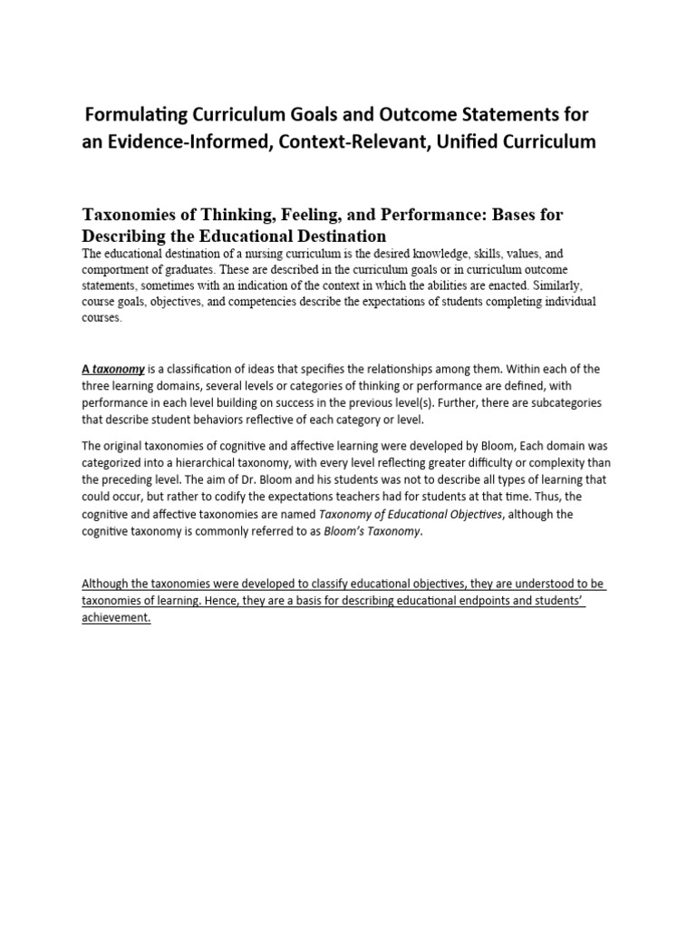 Formulating Curriculum Goals and Outcome Statements | PDF | Science ...