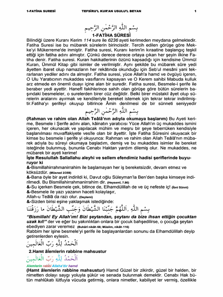 1-Fati̇ha Suresi̇ | PDF