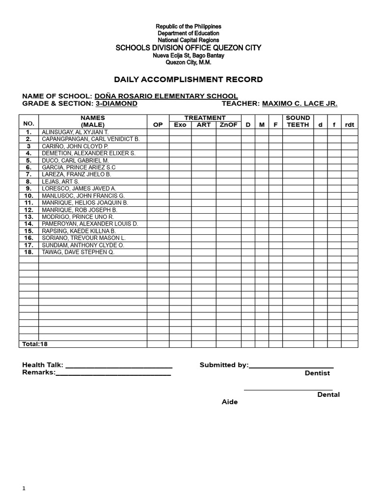 Daily Accomplishment Record Template | PDF