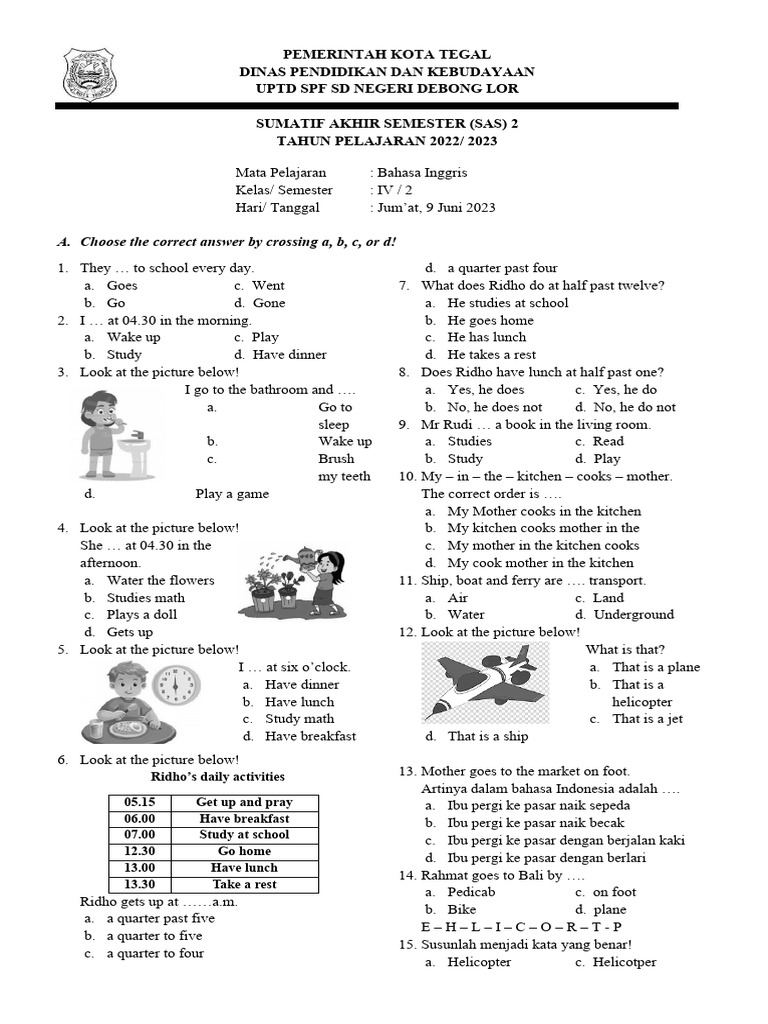 Soal Sas 2 Inggris Kelas 4 Pdf Vehicles Transport