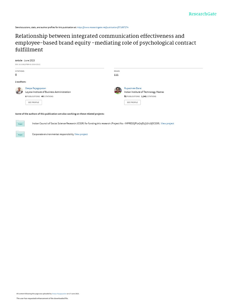 Relationship Between Integrated Communication Effectiveness and Employee-Based Brand Equity ...