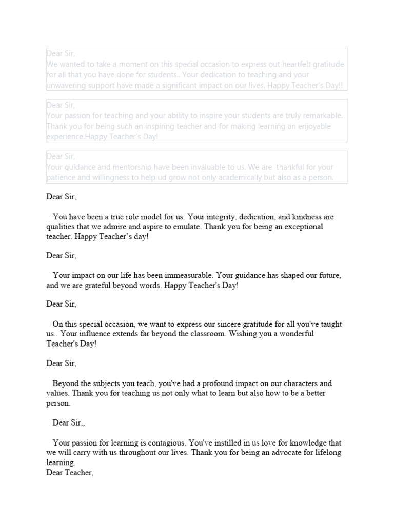 Teacher's Day Letter | PDF | Self-Improvement