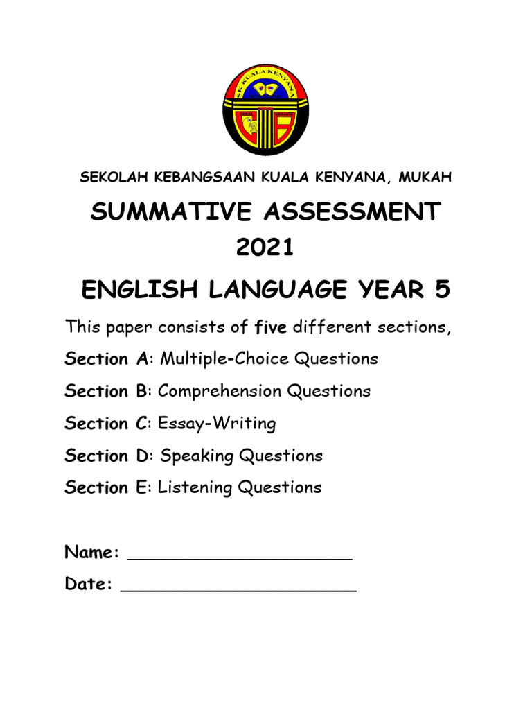 Year 5 English Assessment 2021 | PDF | Foreign Language Studies