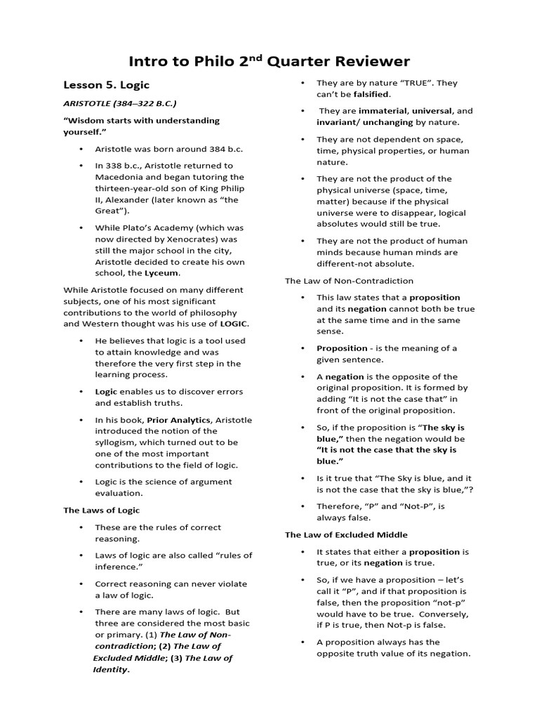 Intro To Philo 2nd Quarter Reviewer 2022-2023 | PDF | Argument | Logical Consequence