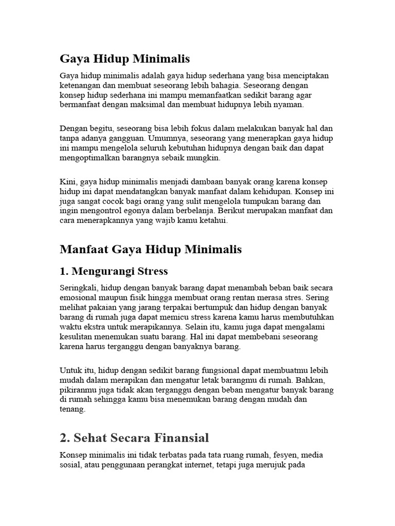 Gaya Hidup Minimalis | PDF | Karier & Perkembangan | Gaya Hidup
