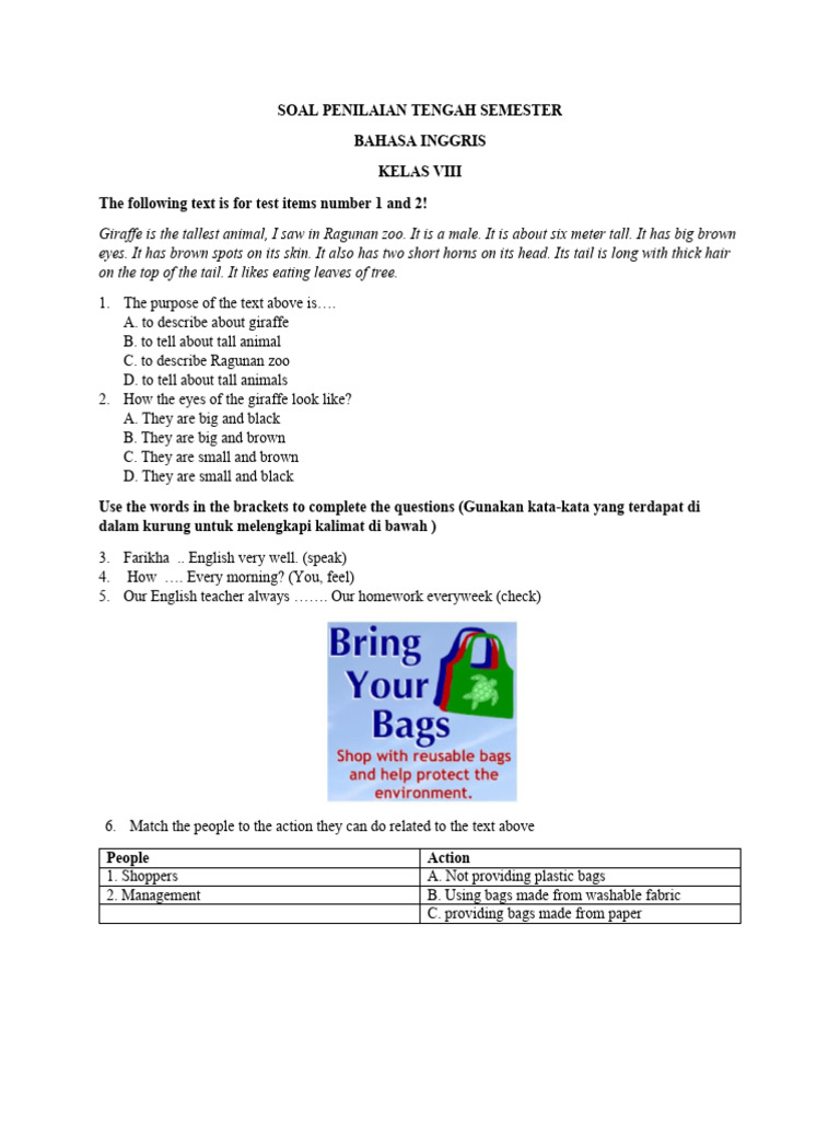 Soal PTS Bing 8 | PDF