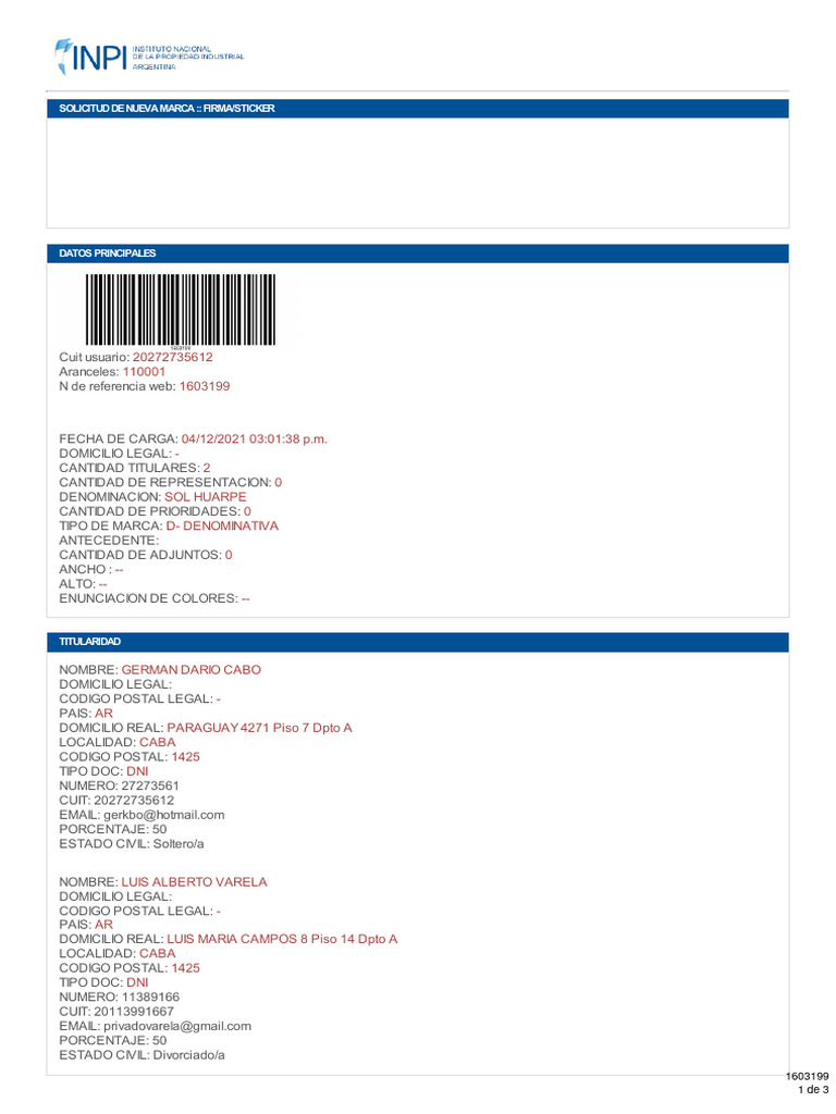 Solicitud de Nueva Marca:: Firma/Sticker | PDF