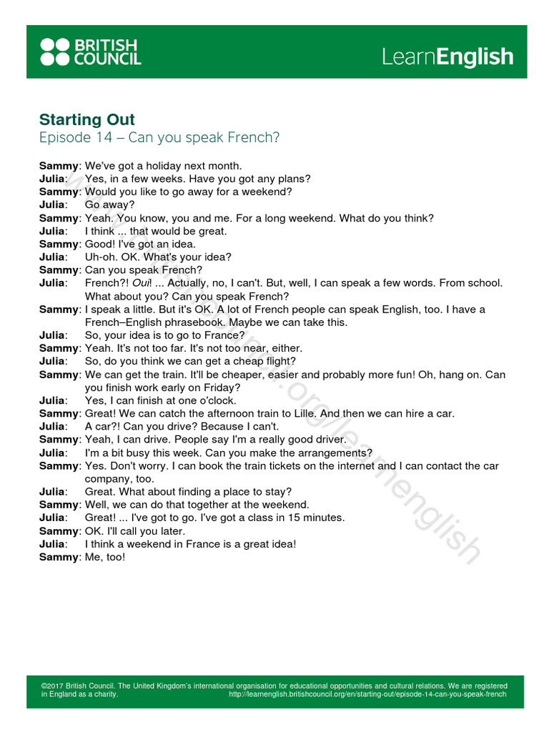 LearnEnglish Starting Out Episode 14 Transcript | PDF