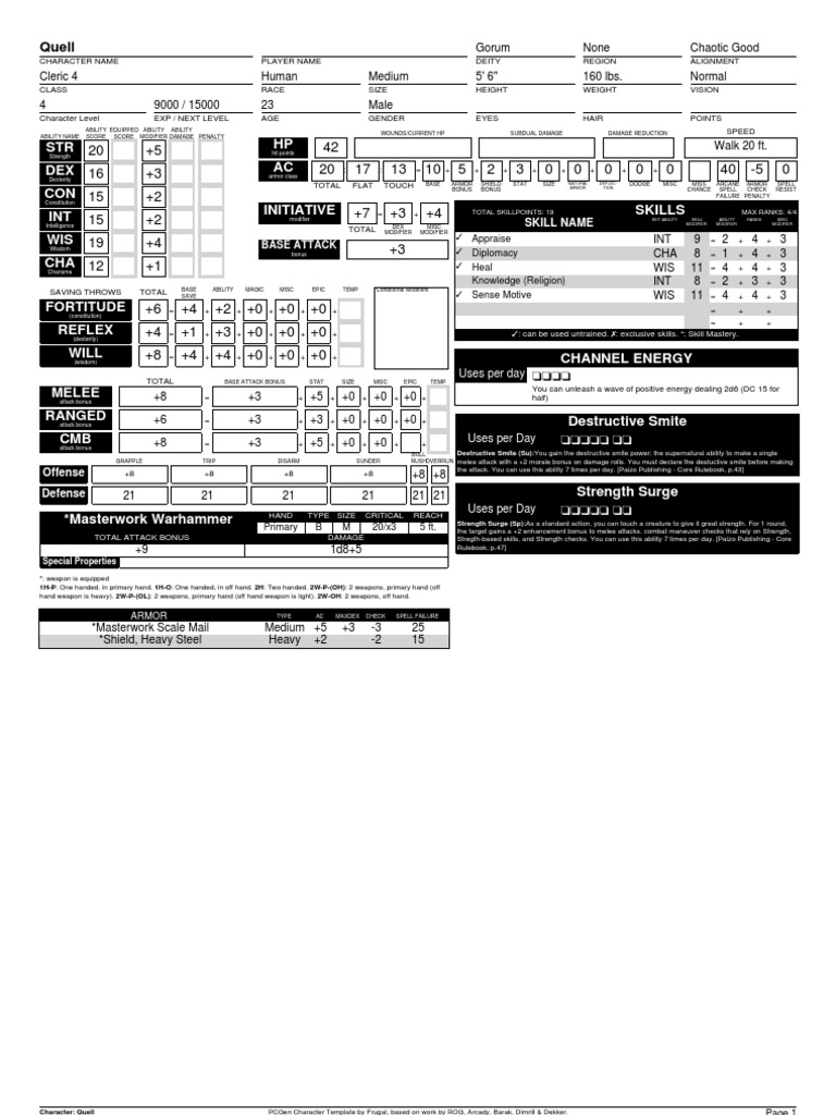 STR DEX CON INT WIS CHA HP AC: Quell | PDF