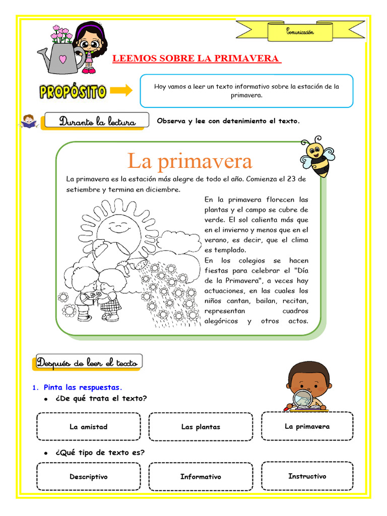 E9 Ficha d1 Com Leemos Sobre La Primavera | PDF | Temporada de ...
