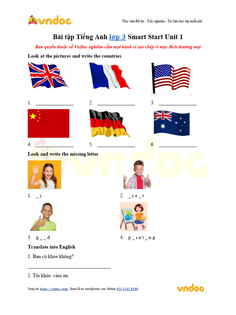 Bai Tap Tieng Anh Lop 3 Smart Start Unit 1 | PDF
