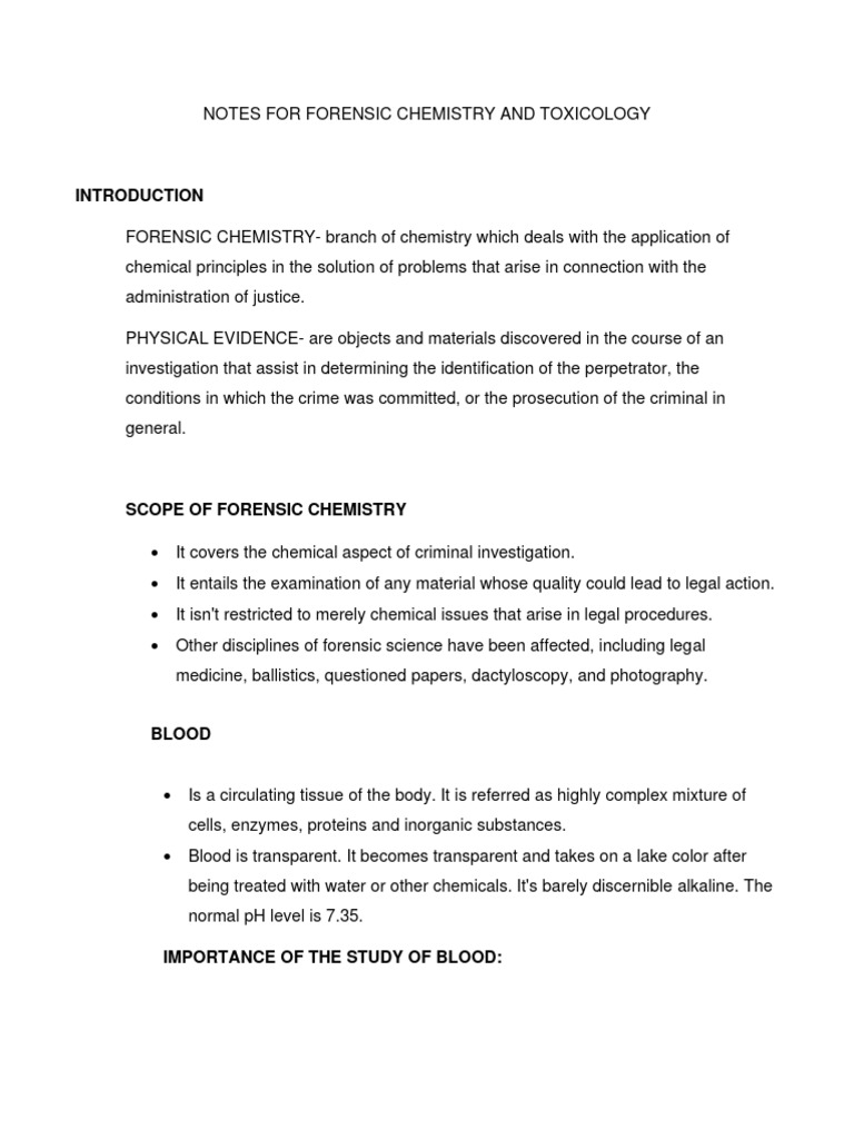 Notes For Forensic Chemistry and Toxicology Poa | PDF