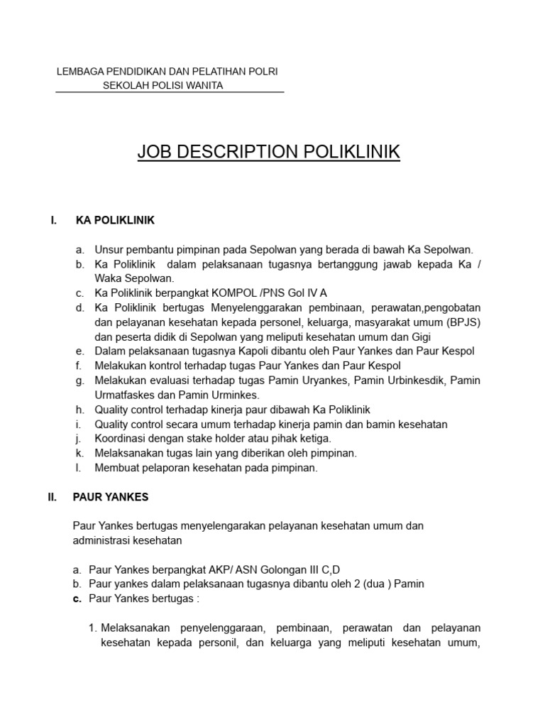 JOB DESK BARU Klinik | PDF