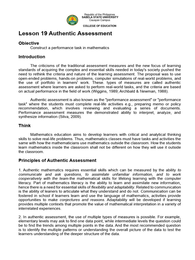 Lesson 19 Authentic Assessment | PDF