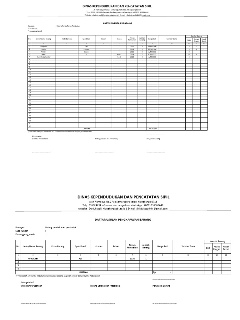 Kartu Inventaris Barang (Untuk Siswa) | PDF