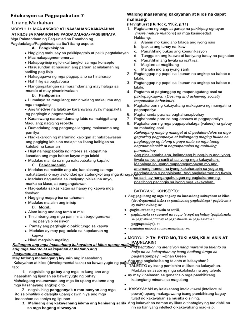 Esp 7 Handouts | PDF