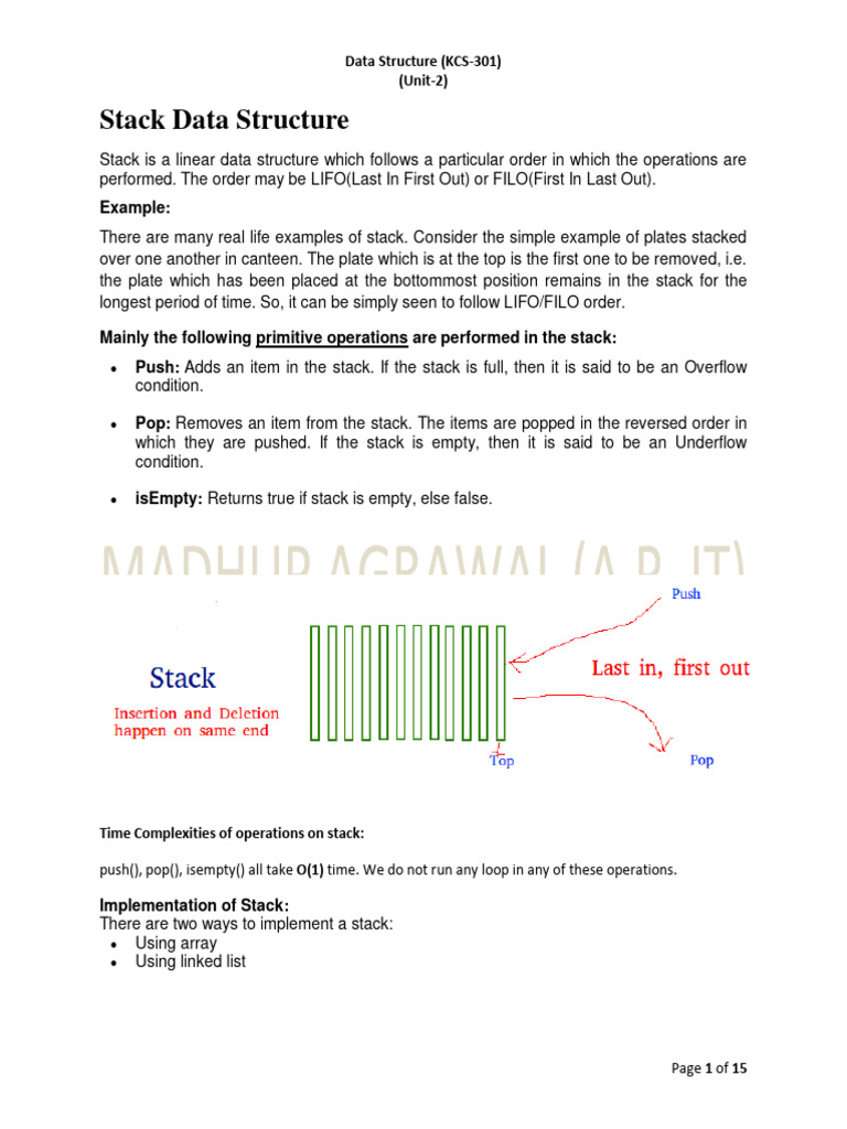 DS (KCS-301) Unit 2 CSE Stack (Till ST) | PDF