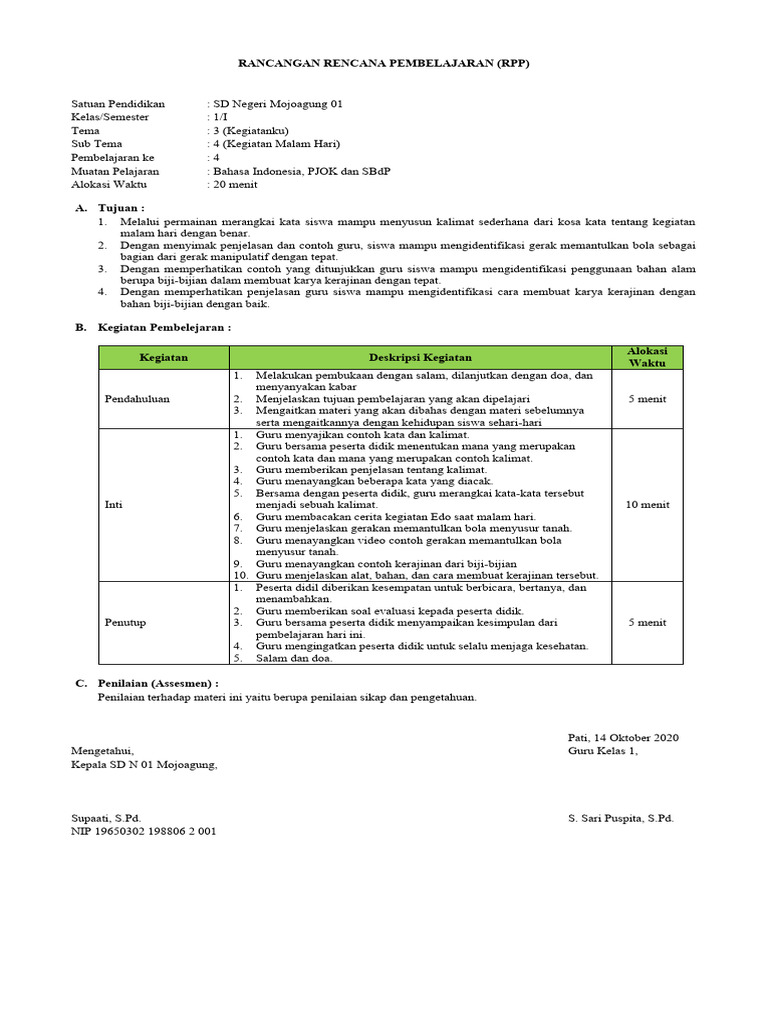 RPP Tema 3 Subtema 4 Pemb 4 | PDF | Karier & Perkembangan | Seni & Disiplin Bahasa