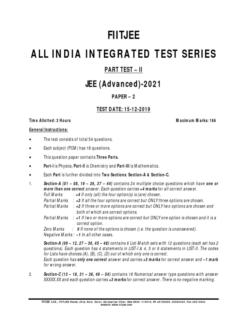 Aiits 1921 PT Ii Jeea Paper 2 | PDF