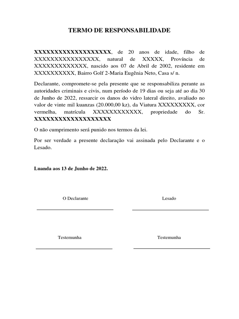 Termo De Responsabilidade Pdf