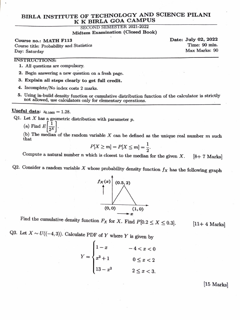 Math f113 Sa Midsem 2021-22 | PDF Math f113 Sa Midsem 2021-22 | PDF